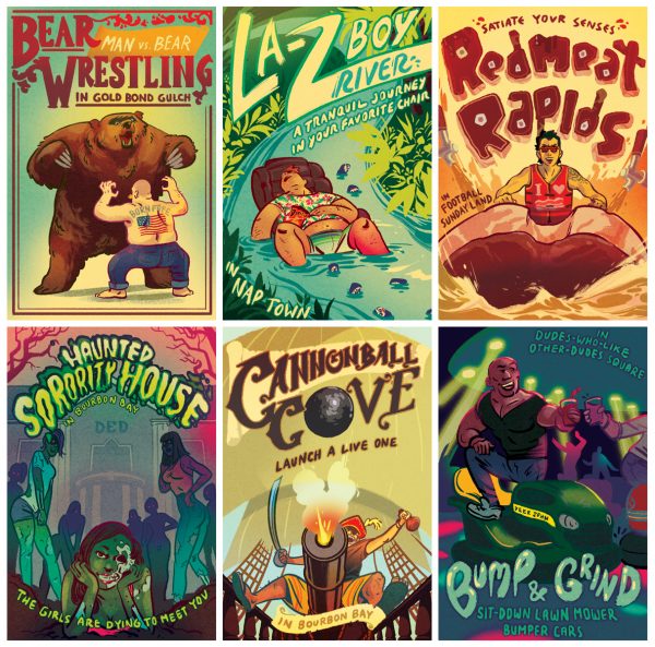 Ultimate Dude’s Theme Park Posters for Tbs – Hireillo | Hire an Illustrator