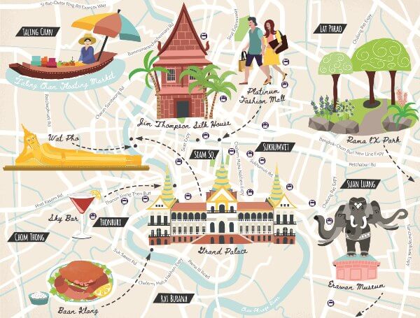 Illustrated Map of Bangkok for World of Cruising Magazine – Hireillo ...