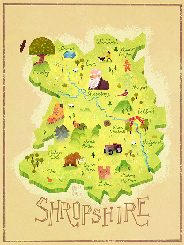 Illustrated Map of Shropshire County, Uk – Hireillo | Hire an Illustrator
