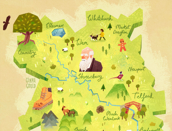 Illustrated Map of Shropshire County, Uk – Hireillo | Hire an Illustrator