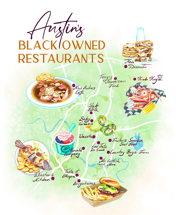 Illustrated Food Map of Black-Owned Austin Restaurants – Hireillo ...