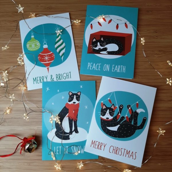 Illustrated Cat Christmas Cards – Hireillo | Hire an Illustrator