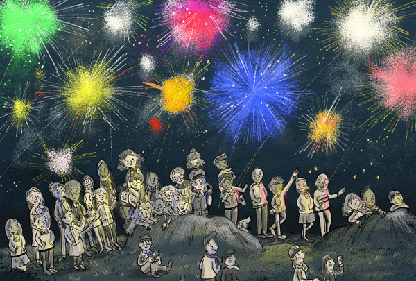 New Years Fireworks – Picture Book Spread – Hireillo | Hire an Illustrator