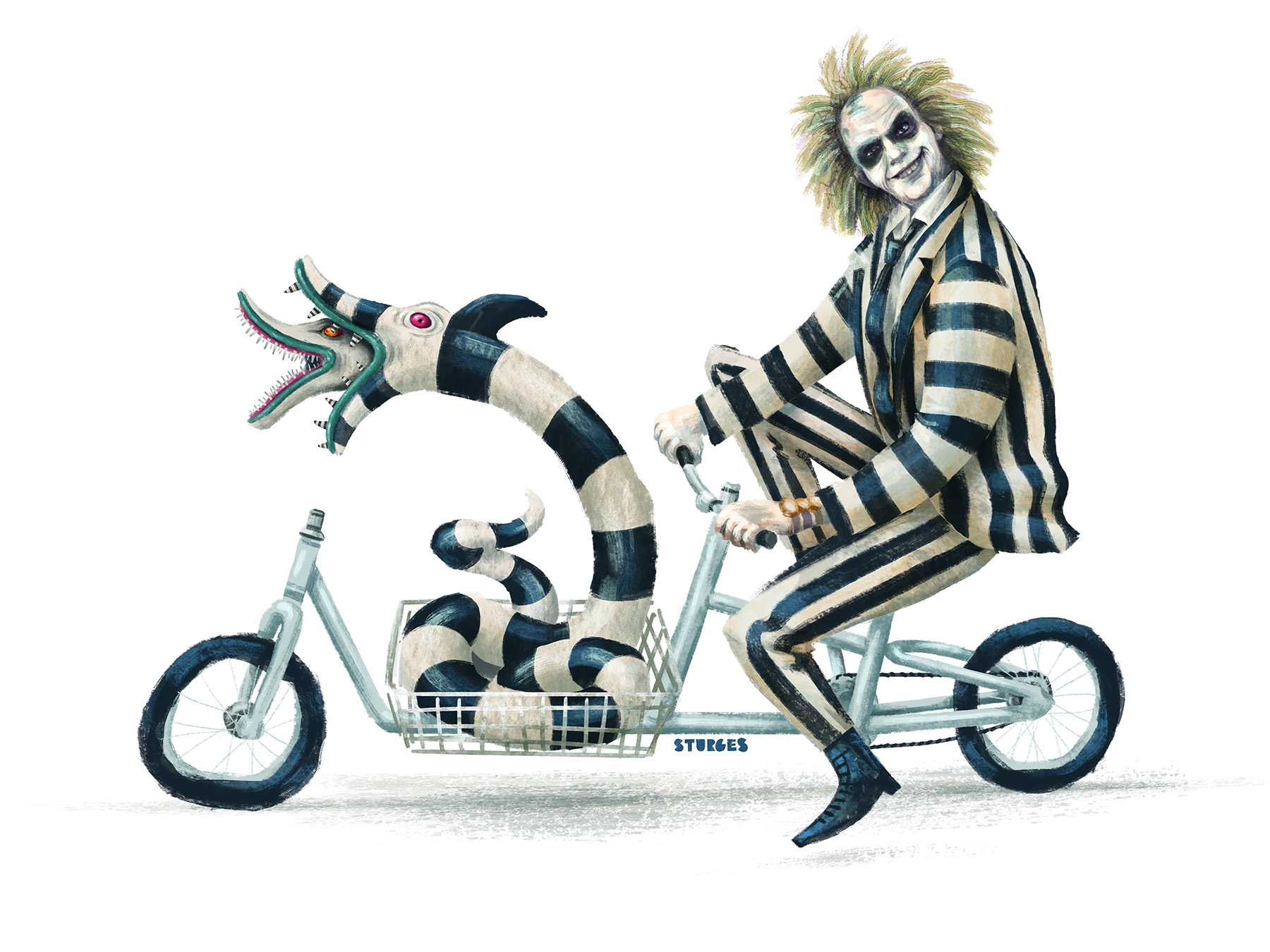 Beetlejuice Biking – Hireillo | Hire an Illustrator